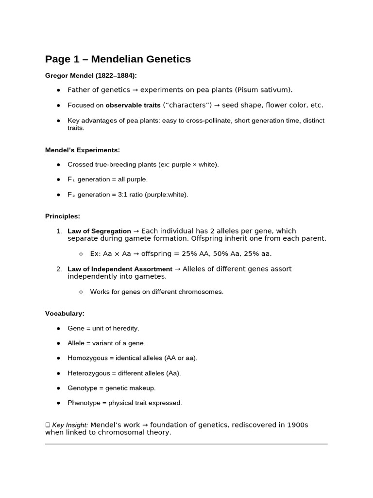 Page 1 - Mendelian Genetics | PDF