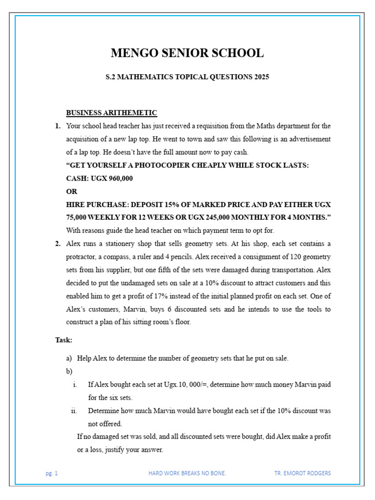 2025 Mathematics Topical Questions Guide | PDF | Area | Geometry