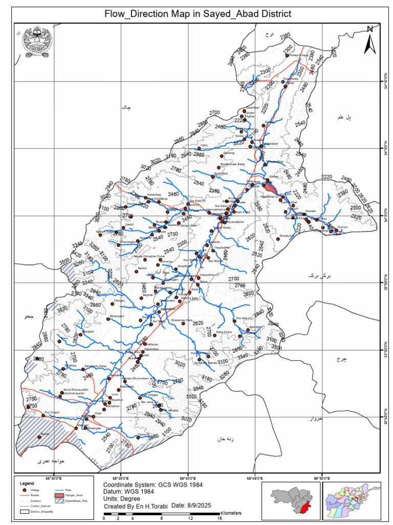 Sayed Abad District Flow Direction Map | PDF