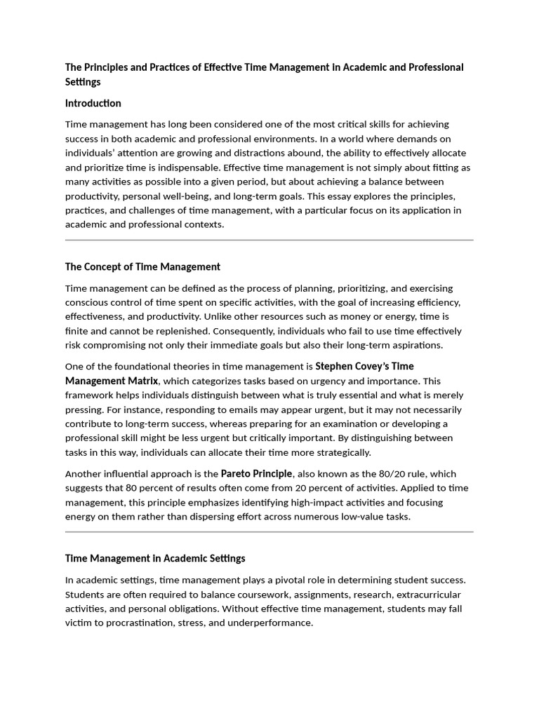 The Principles and Practices of Effective Time Management in Academic ...