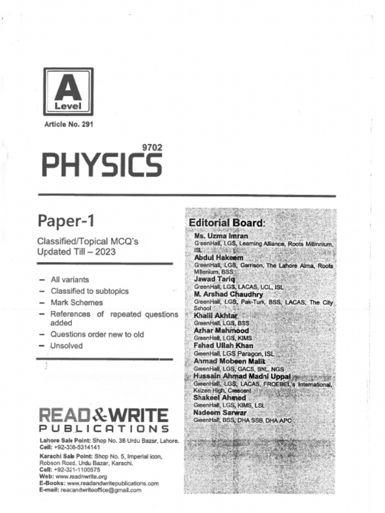 Physics Paper 1 9702 | PDF