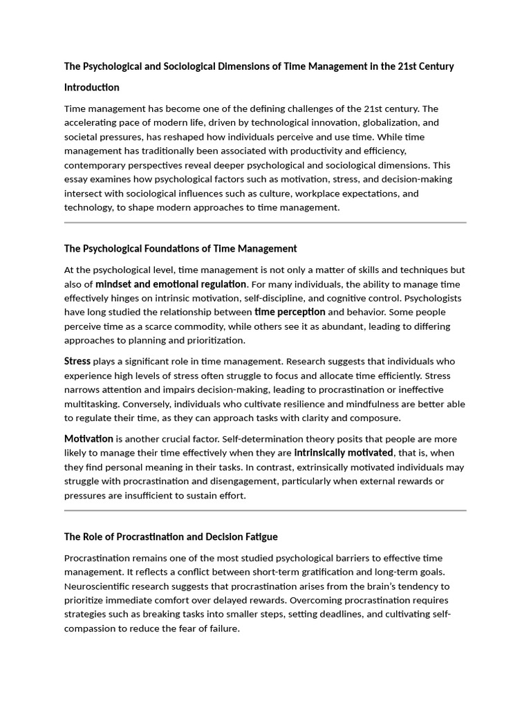 Time Management: Psychology & Society Insights | PDF | Professional ...