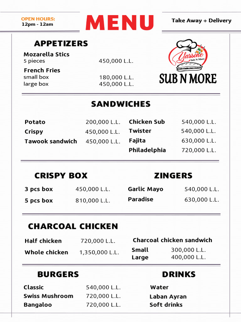SUB N MORE Menu | PDF