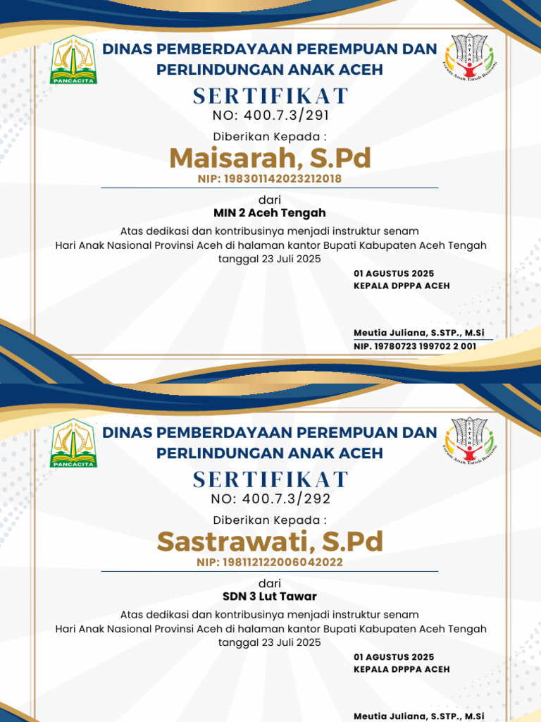 Sertifikat Instruktur Senam HAN Prov 2025 | PDF