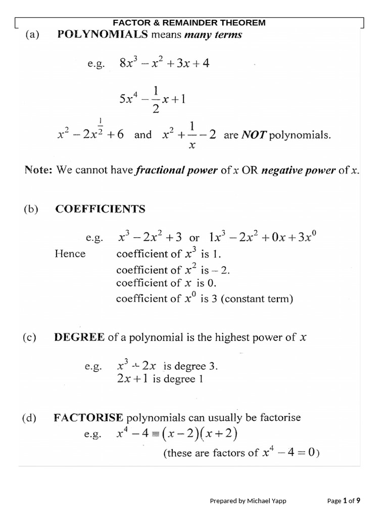 Factor and Remainder Theorem Guide | PDF