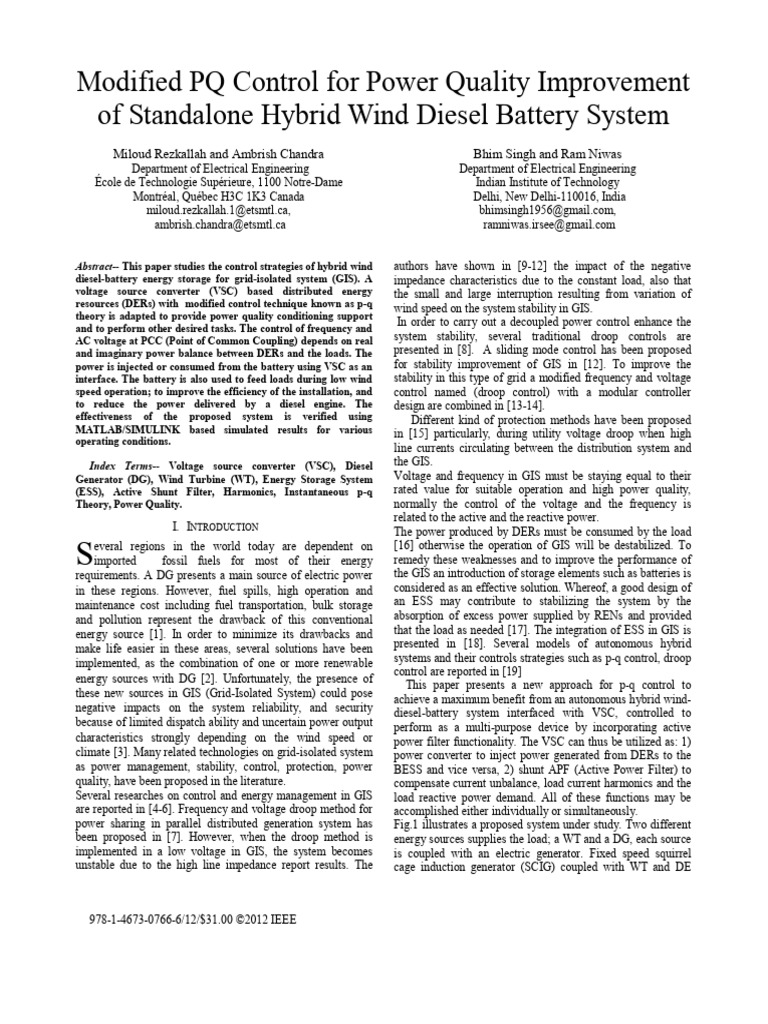 Modified PQ Control For Power Quality Improvement of Standalone Hybrid ...