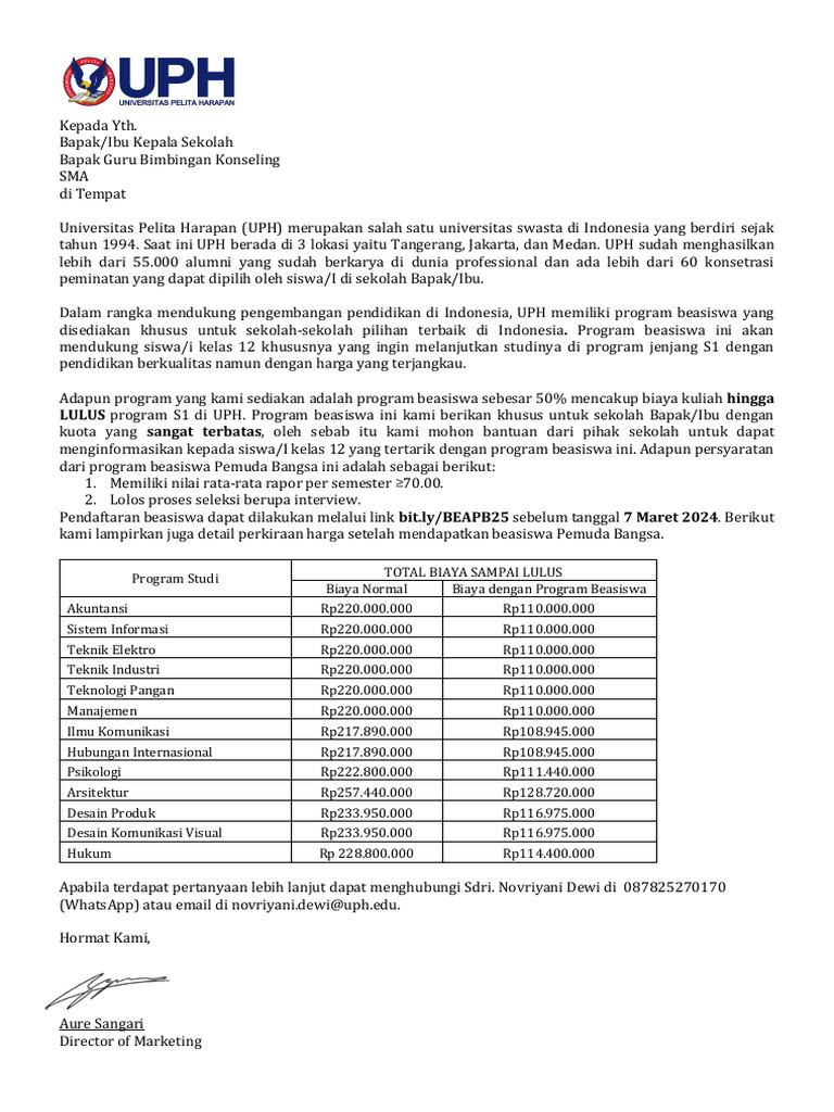 Beasiswa Pemuda Bangsa UPH 2024 | PDF