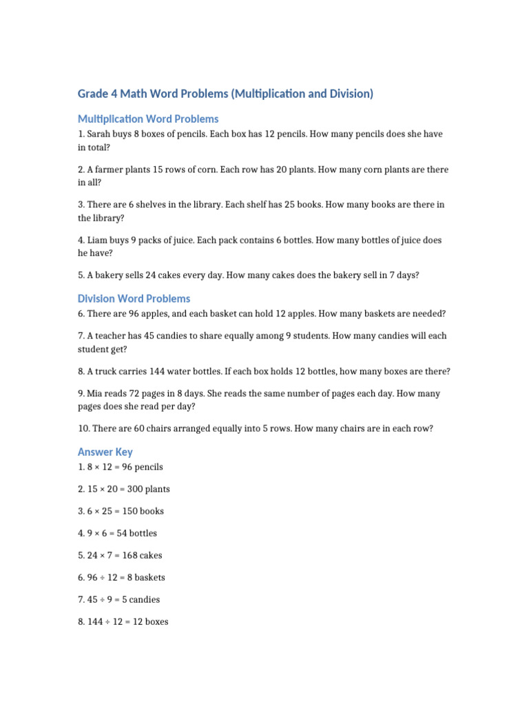 Grade4 Math Word Problems | PDF