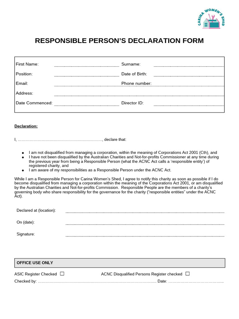 Responsible Person Declaration Form | PDF