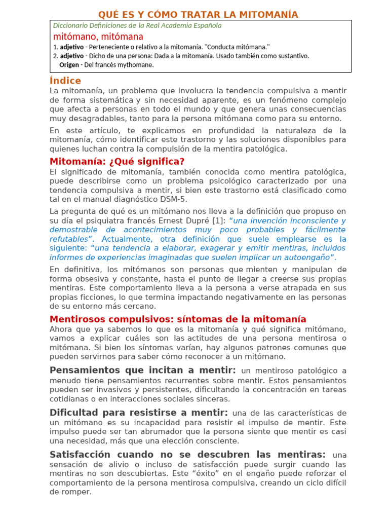 Definición y tratamiento de la mitomanía | PDF | Trastorno mental | Mentira