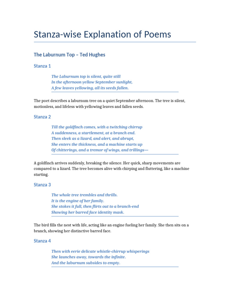 Stanza-wise Analysis of Notable Poems | PDF