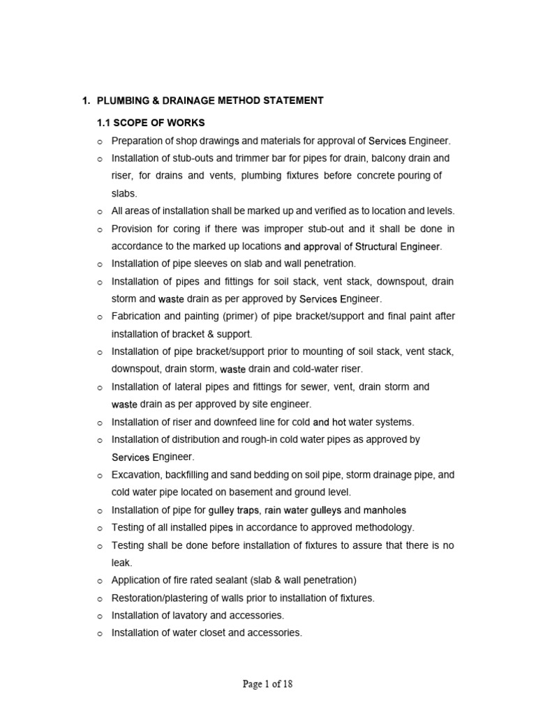 Plumbing Scope of Works | PDF | Plumbing | Storm Drain
