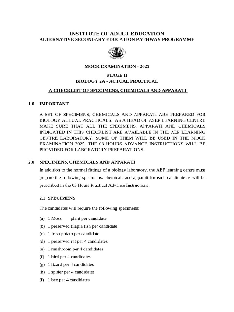 Checklist - Biology Actual Practical 2025 | PDF | Chemical Substances | Chemical Compounds