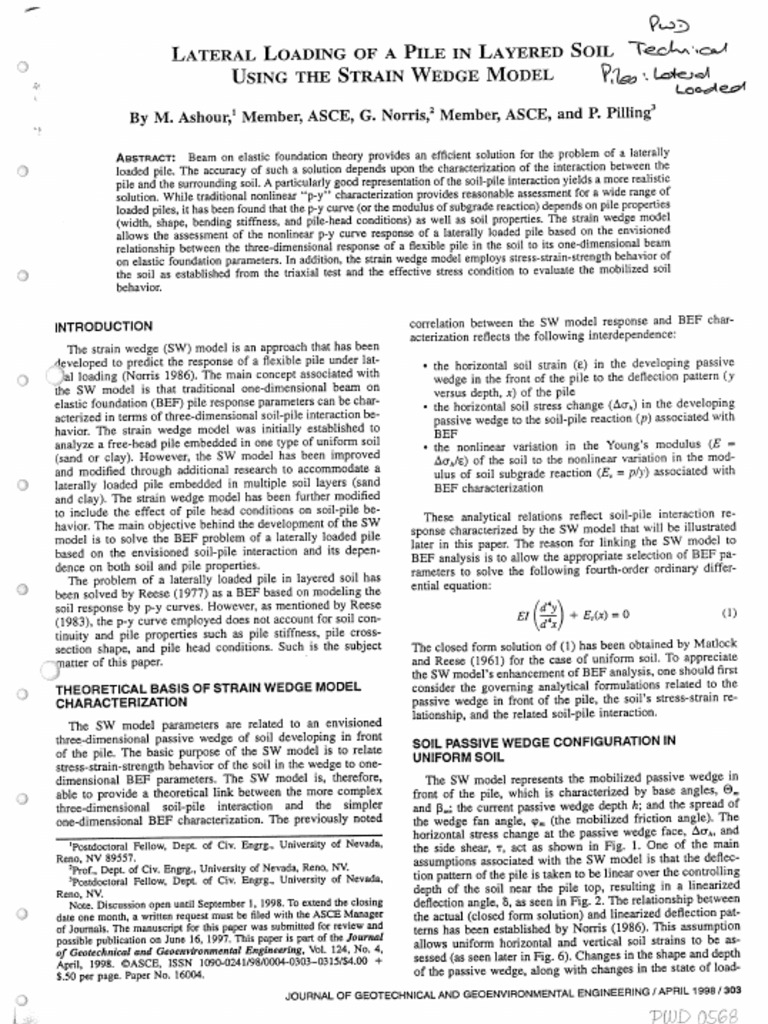 Ashour M, Etal - 1988 - Lateral Loading of A Pile in Layered Soil Using ...