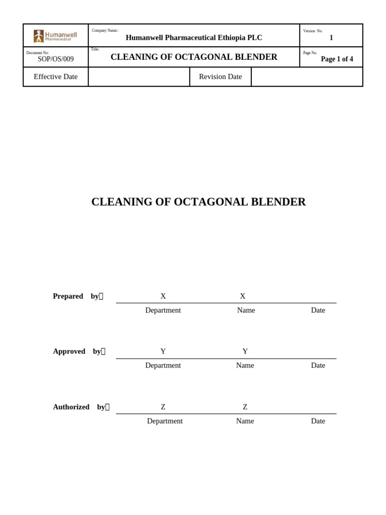 Octagonal Blender Cleaning SOP | PDF
