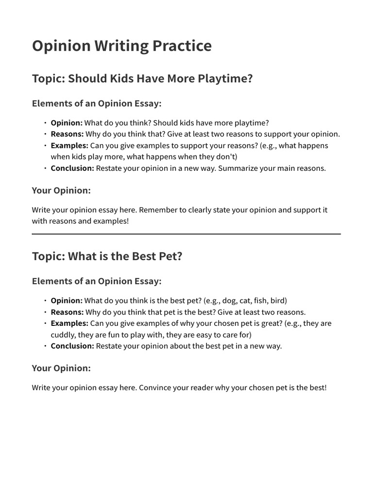 Opinion Writing Practice | PDF