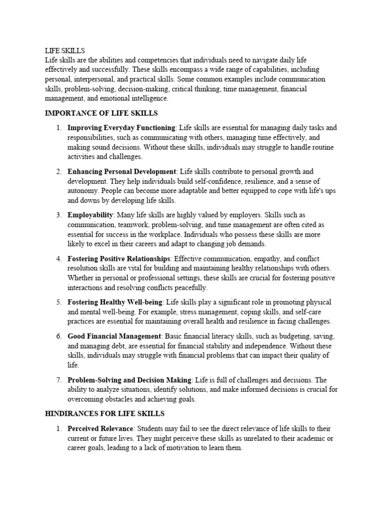 Essential Life Skills for Success | PDF | Value (Ethics ...