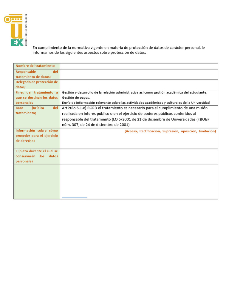 Cumplimiento Deber Informar UEx | PDF