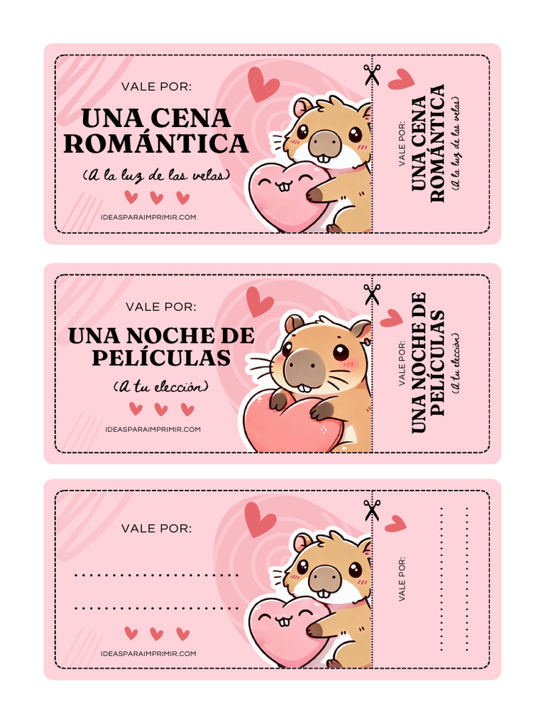 Vales Cupones San Valentin Capibaras Descargar Imprimir Gratis | PDF