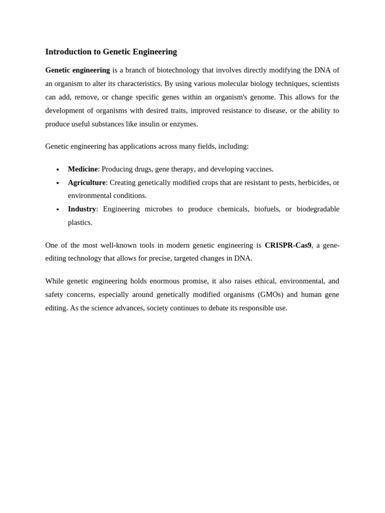 Introduction To Genetic Engineering | PDF