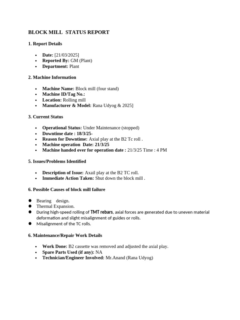 Machine Status Report | PDF