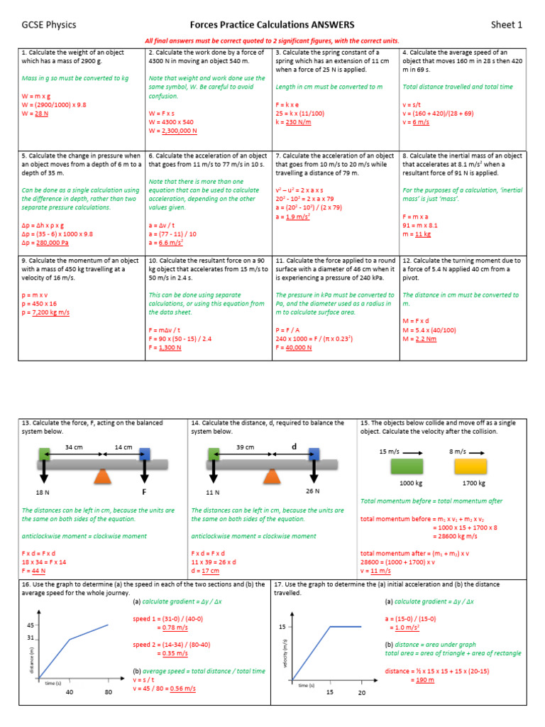 GCSE Physics Forces Calculations Answers | PDF | Force | Momentum