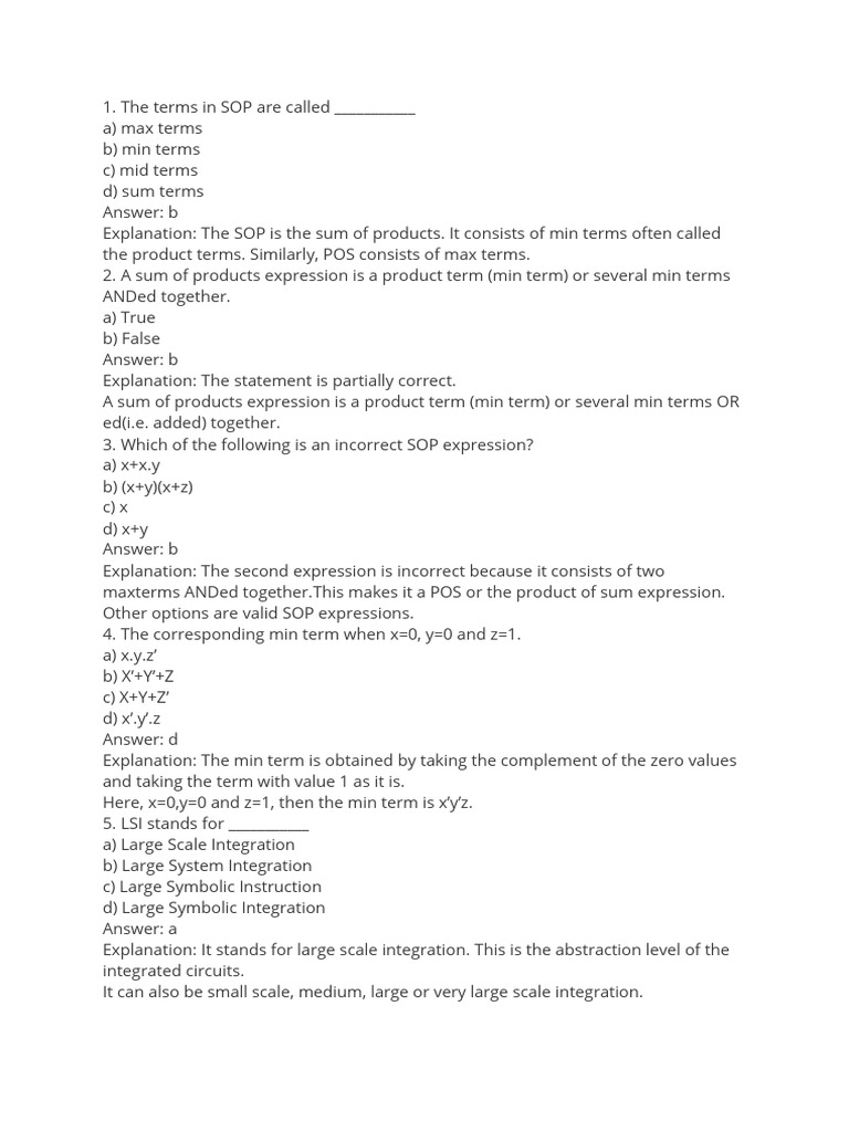 Practice MCQ Questions For SOP and POS | PDF | Computer Programming ...