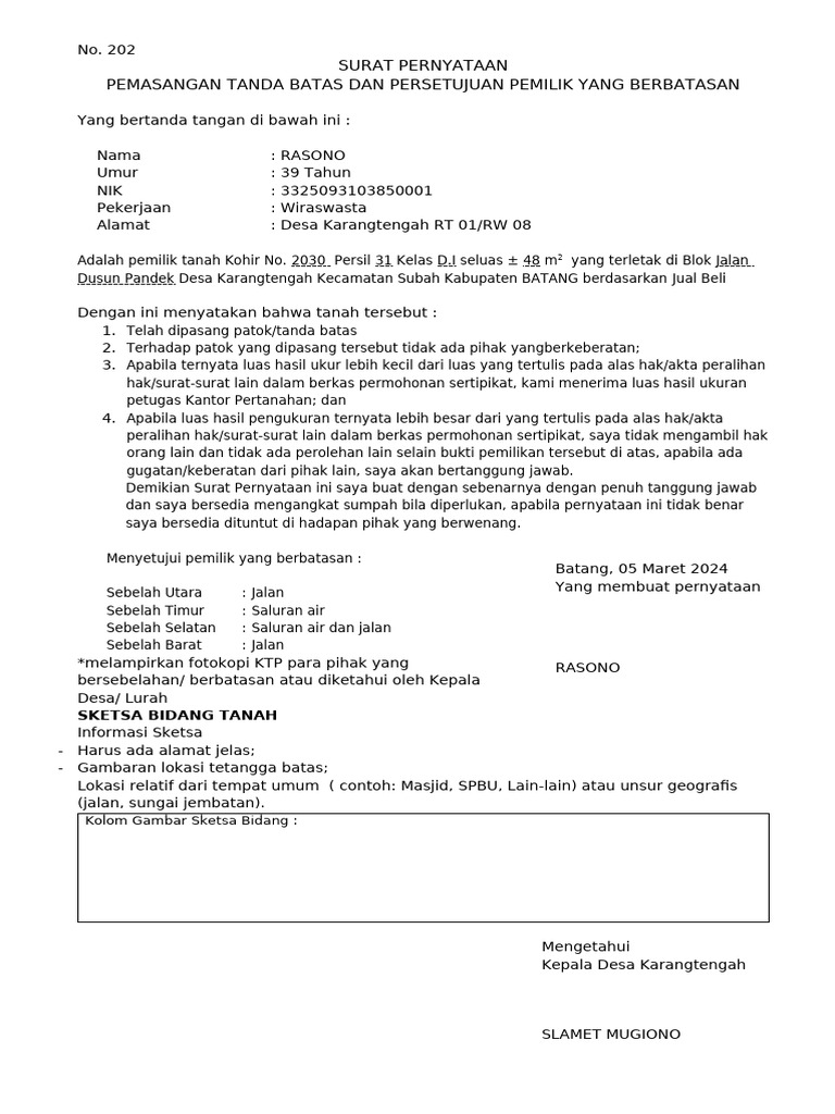 Surat Pernyataan Tanda Batas | PDF