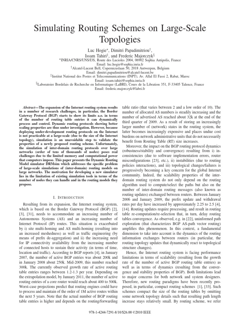 Simulating Routing Schemes On Large Scale Topologies | PDF | Routing | Computer Network
