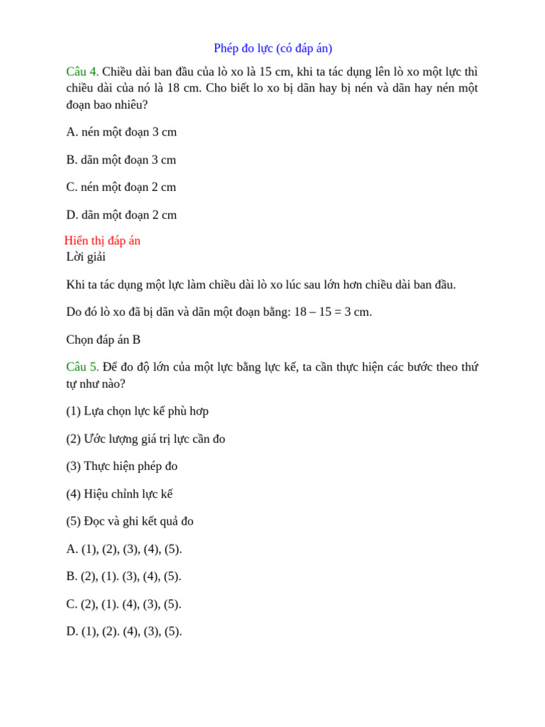BT Trắc nghiệm - Phep do luc | PDF