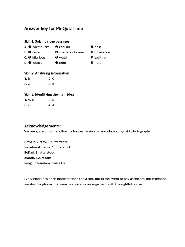 Reading Booster P6 Answer Key | PDF