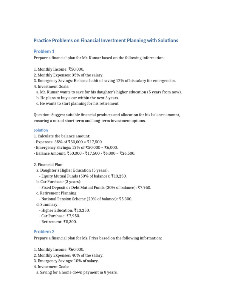 Financial Investment Planning Problems | PDF | Retirement | Saving