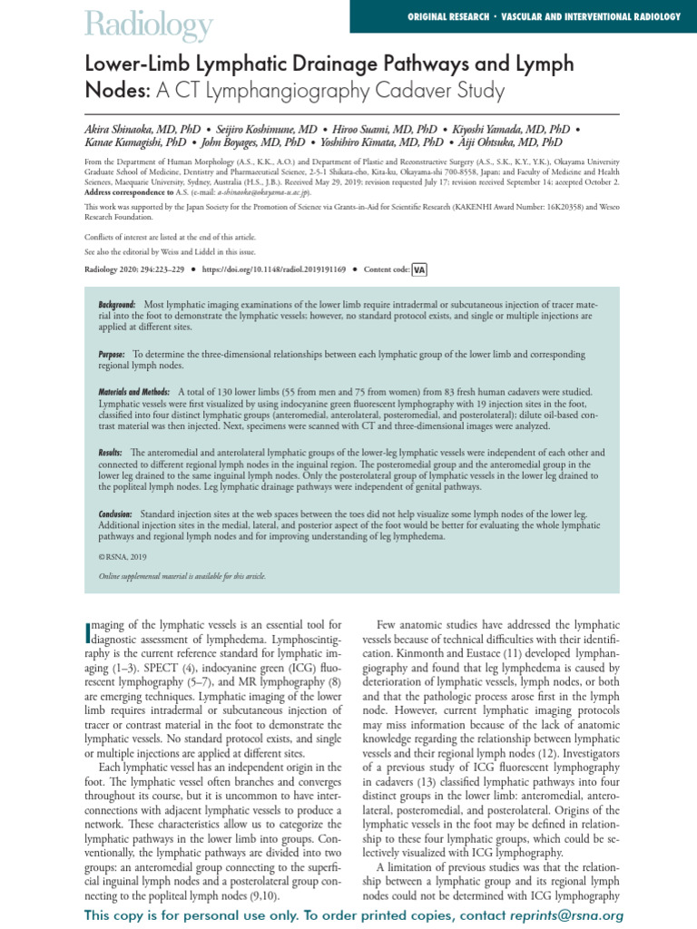 Lower Limb Lymphatic Pathways Study | PDF | Lymphatic System | Lymph