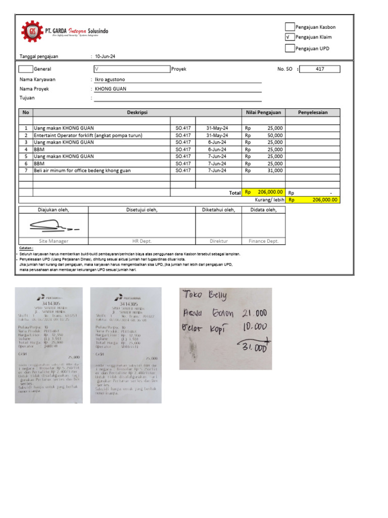 Contoh Form Klaim Agus Ikro SO. 417 | PDF