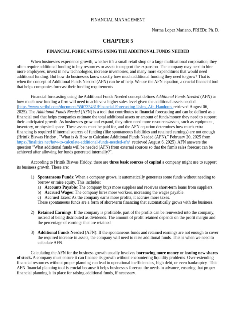 Additional Funds Needed (AFN) Explained | PDF | Dividend | Retained ...