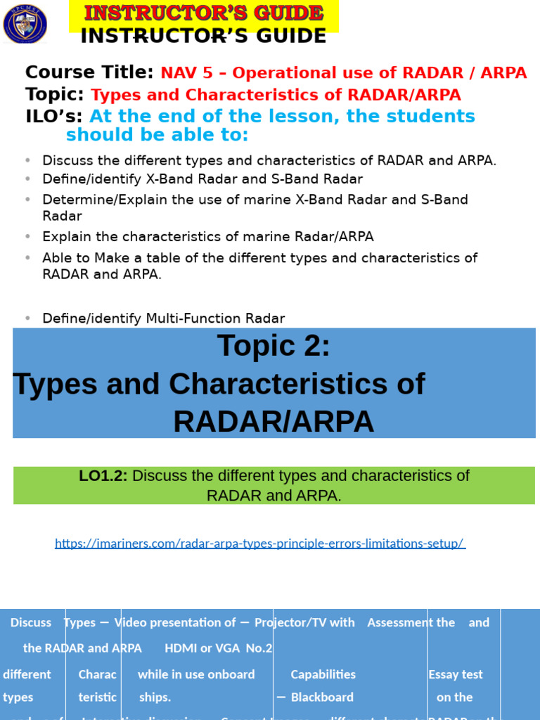 NAV 5 Topic 2 Types and Characteristics of RADAR ARPA | PDF | Radar | Remote Sensing