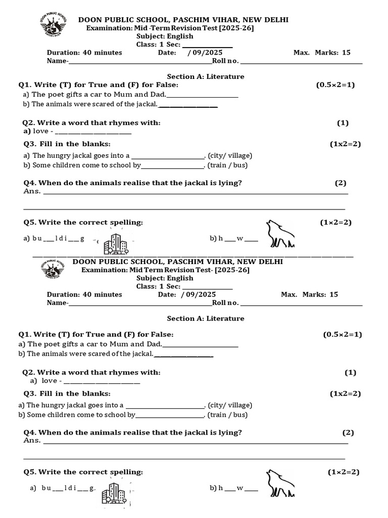 Class 1 English Mid-Term Exam Paper | PDF | Morphology | Languages