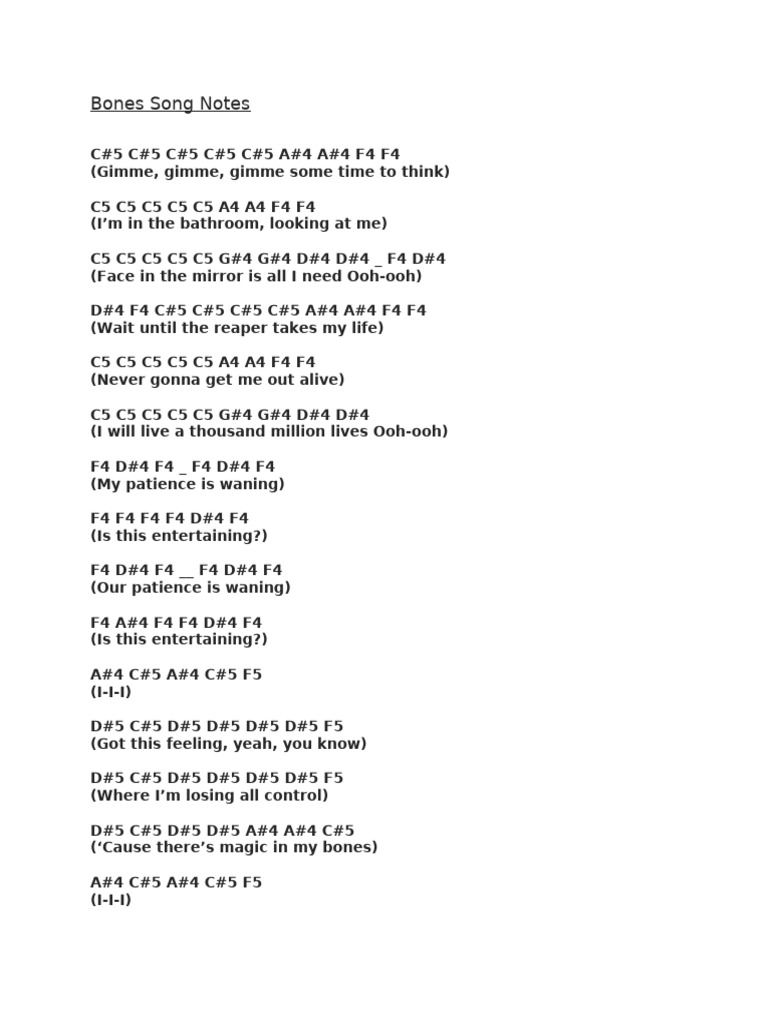Bones Song Keyboard Notes | PDF