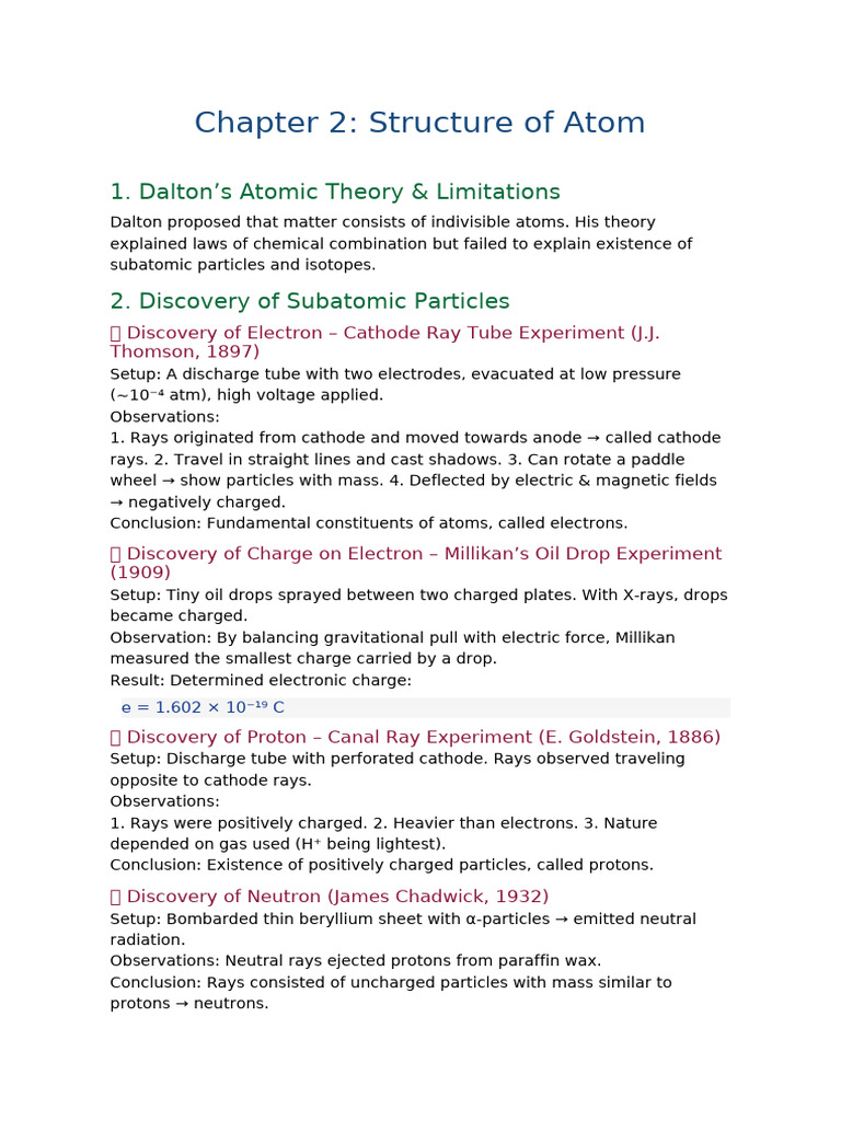 Structure of Atom Notes v3 | PDF | Electron | Atoms