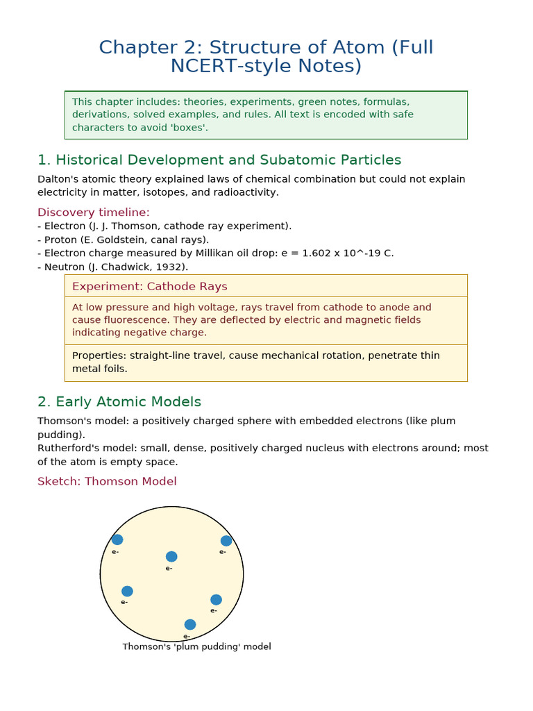 Structure of Atom Notes v2 | PDF | Atoms | Electron