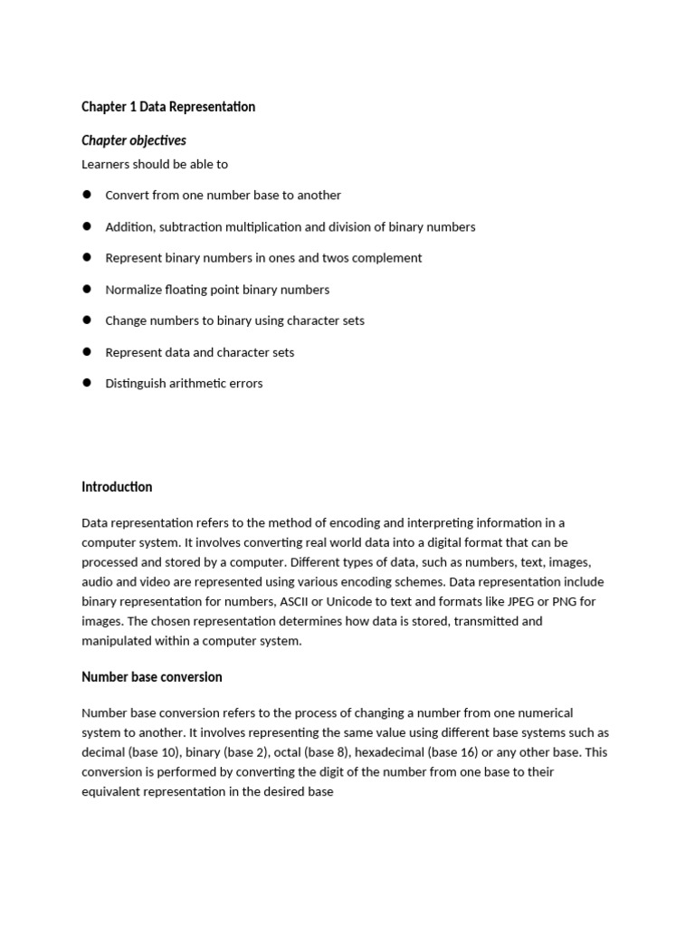 Chapter 1 Data Representation | PDF | Binary Coded Decimal | Ebcdic