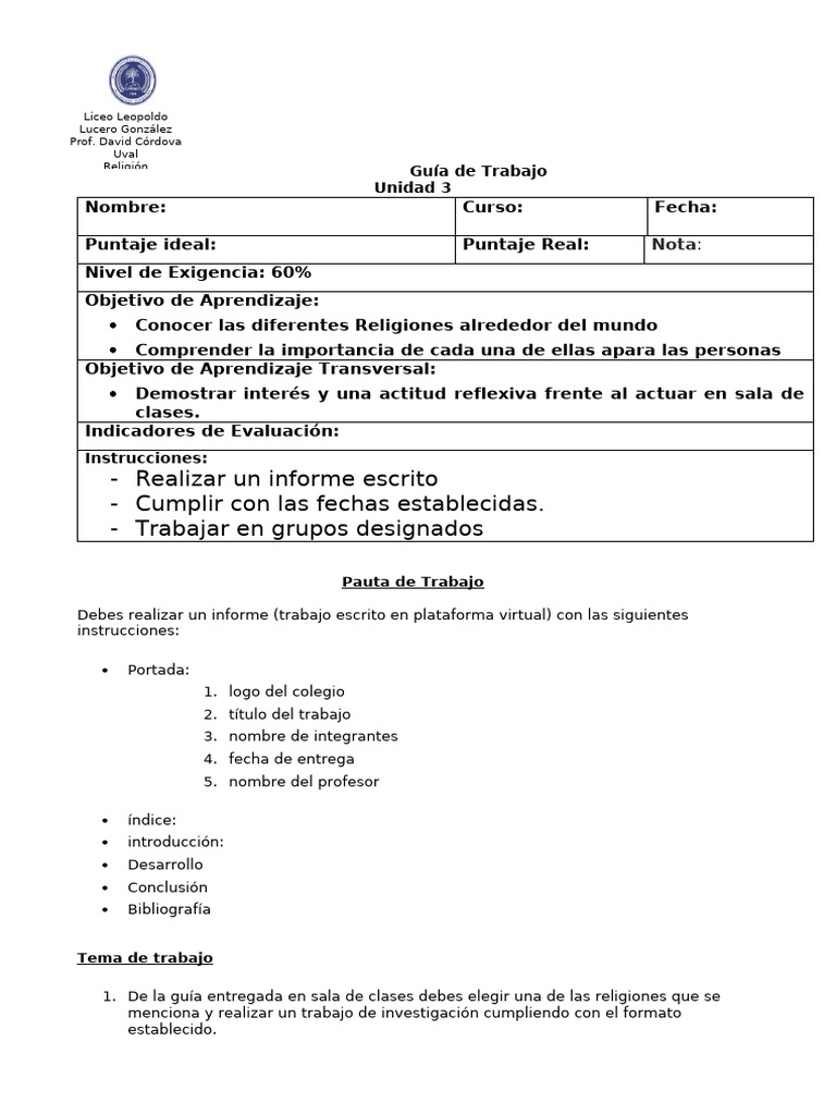 Pauta de Trabajo de Investigacion | PDF