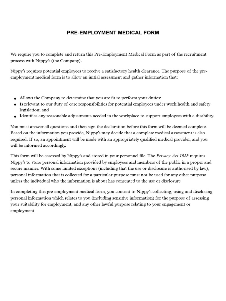 Pre Employment Medical Form | PDF | Pain | Allergy