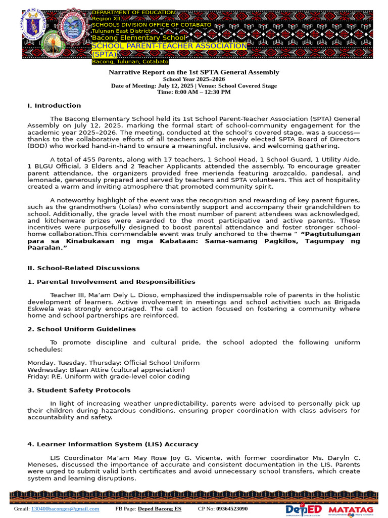 1ST SPTA GA Narrative Report S.Y. 2025 2026 | PDF