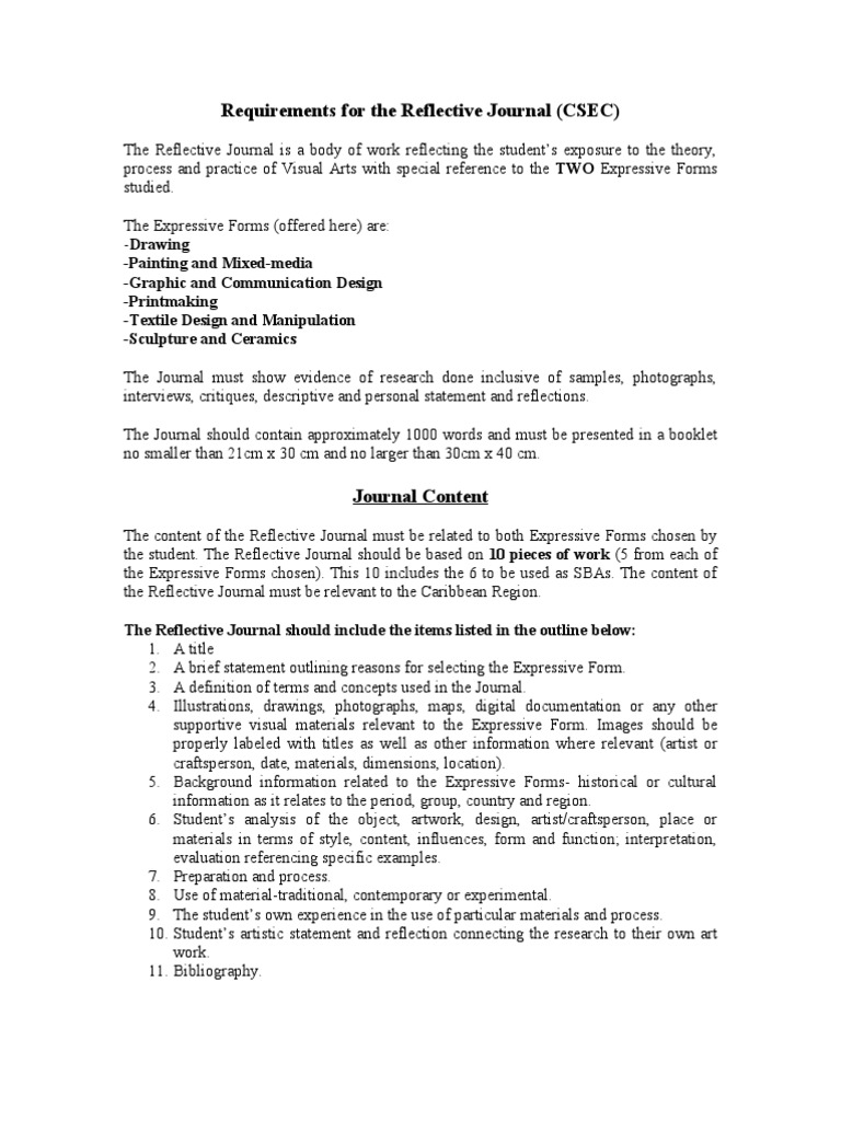 CSEC Reflective Journal Requirements | PDF | Information | Design