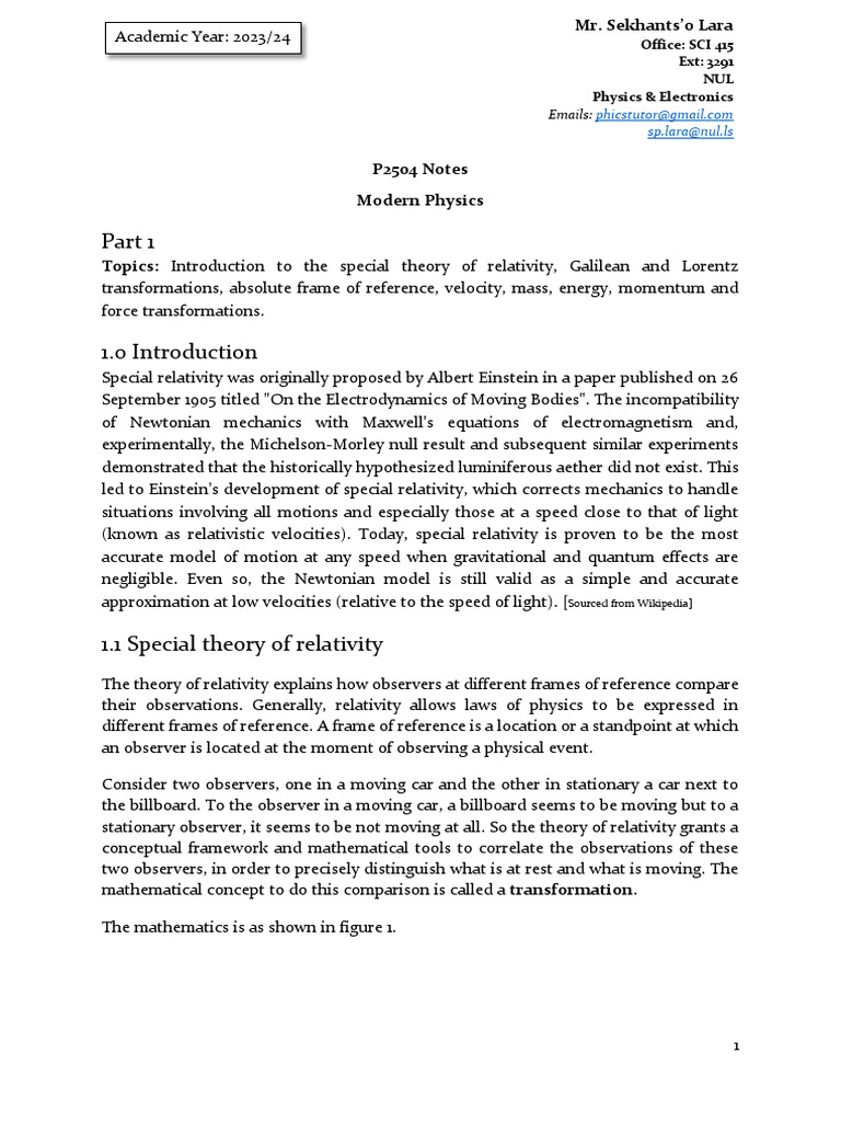 Modern Physics: Special Relativity Notes | PDF | Special Relativity ...