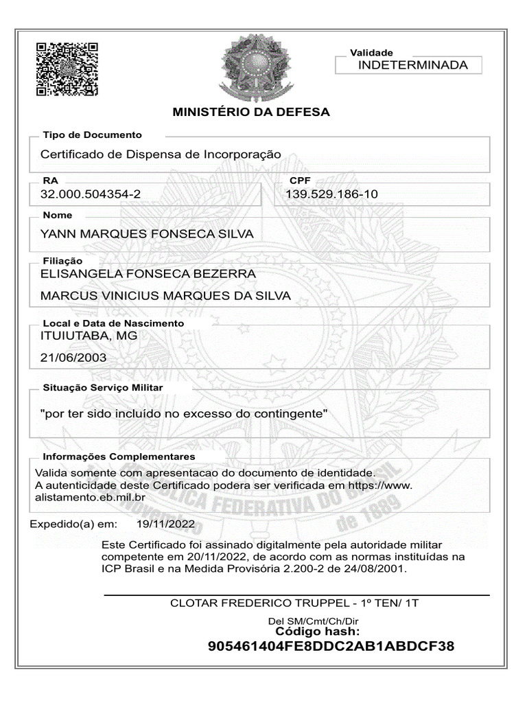 Certificado de Dispensa Militar Ituiutaba | PDF