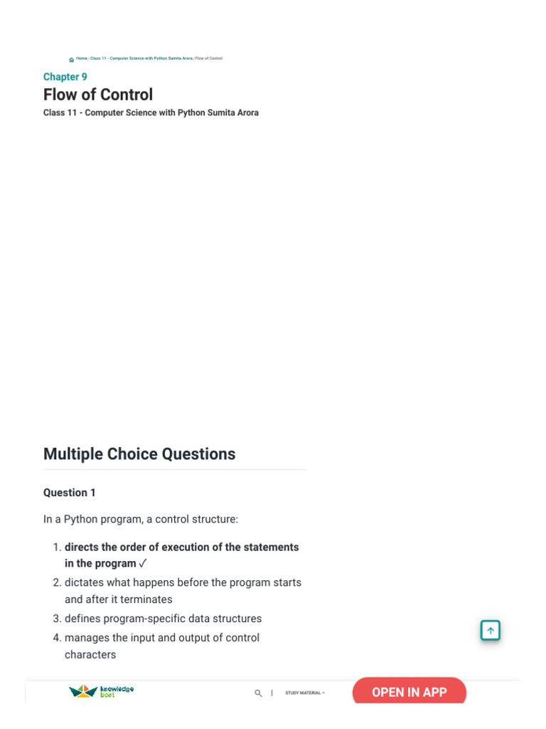 Chapter 9 - Flow of Control - Solutions of Computer Science With Python by Sumita Arora For ...