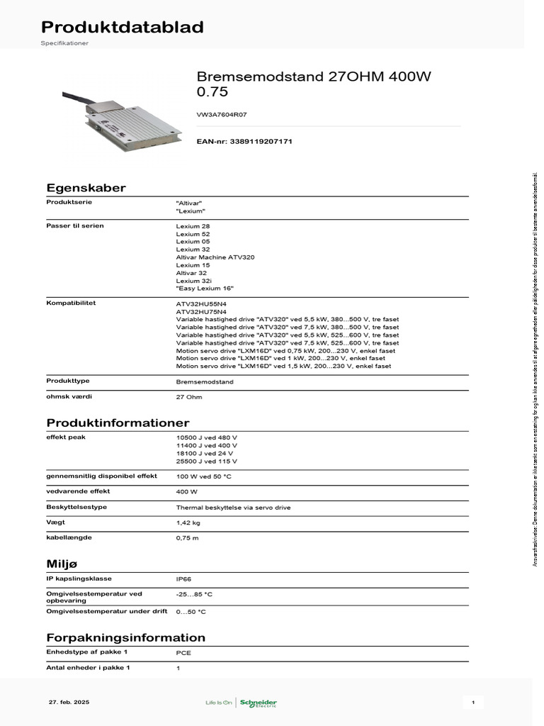 Schneider Electric Lexium-28-Motors VW3A7604R07 | PDF