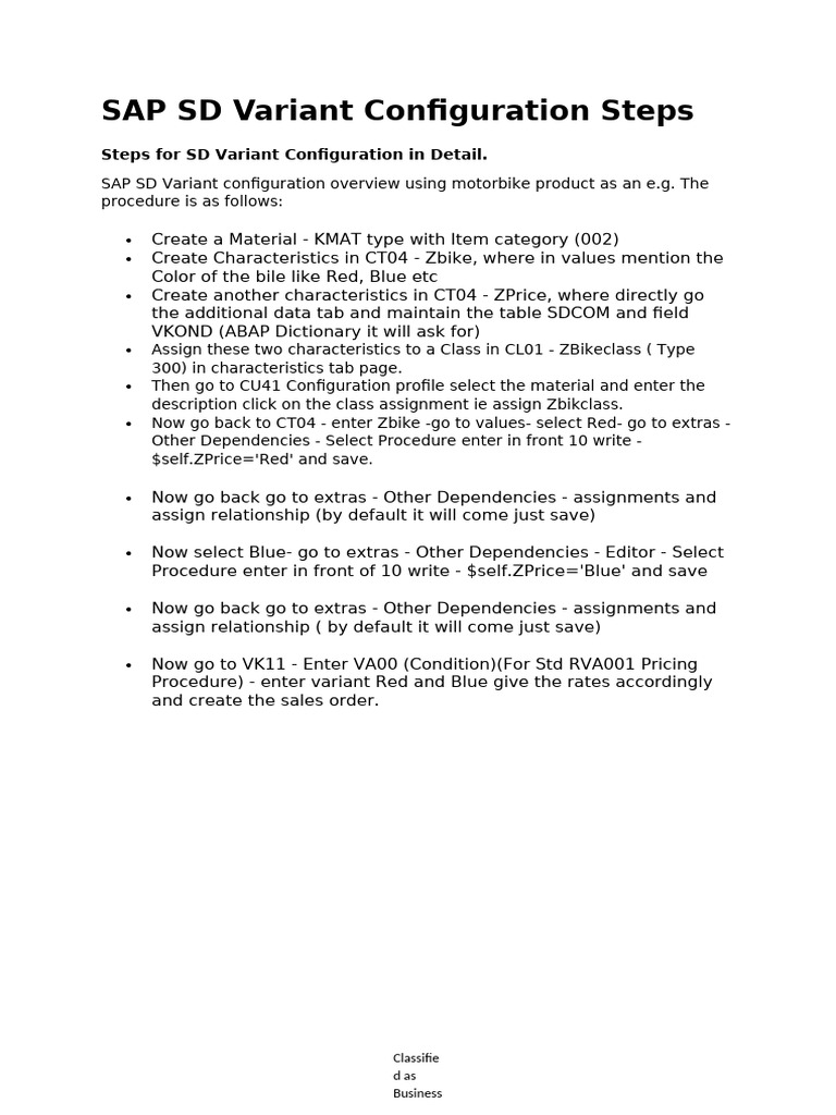 SAP SD Variant Configuration Steps | PDF